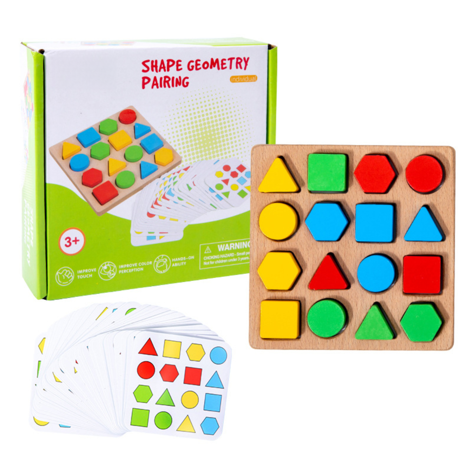 Геометрическая Пазл Игрушка Educational Interactive Blocks Puzzle Brain Teasers Cognitive из Буквы, Размер Основания Примерно 7.8x7.8см, В комплект Входят 16 Кубиков, 1 Основание, 30 Карточек, Красный Желтый Синий Зеленый Цвета, Круги Квадраты