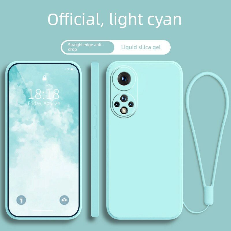 Чехол для Honor 50 NTH-AN00 из жидкого силикона с полной защитой, ударопрочный, унисекс - Светло-Голубой с защитной