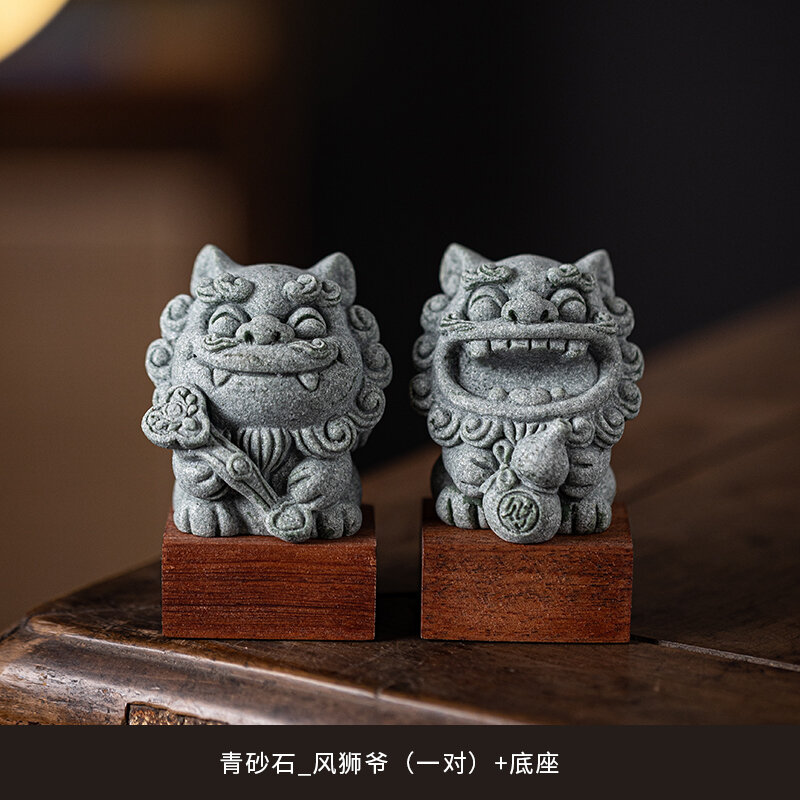 Китайский стиль каменного льва, пара настольных украшений, талисман удачи, креативный ветровой лев, бог бонсай, аквариумный пейзаж, украшение для чайного питомца