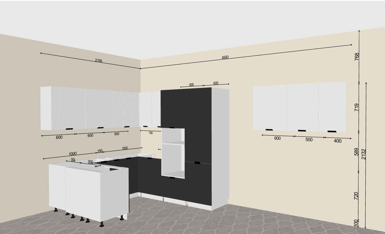 Кухонный гарнитур Евролайн, белый, кухня П-образная, без столешницы