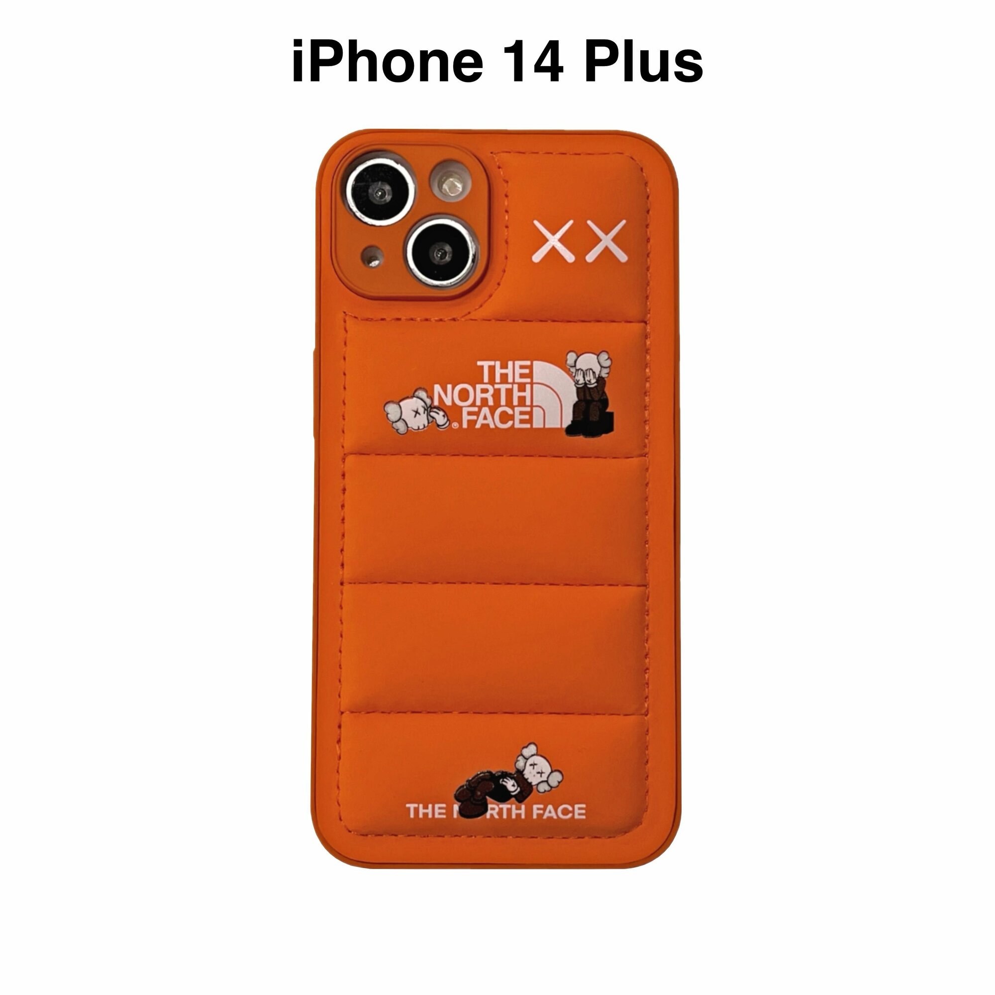 Чехол силиконовый дутый пуховик North Face iPhone 14 Plus оранжевый