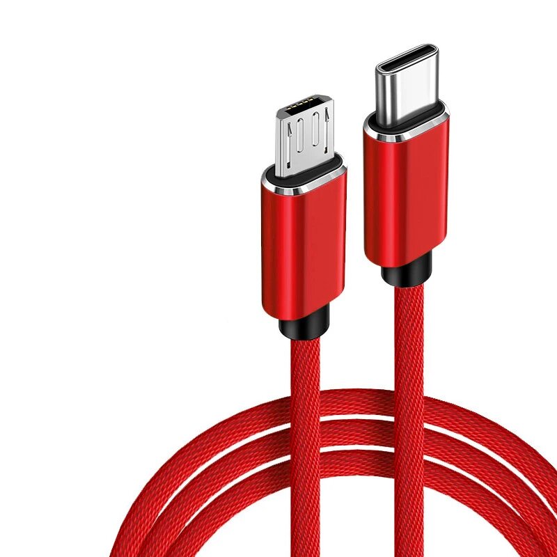 Красный кабель USB-C - Micro USB, 1 м, 2.4A, OTG