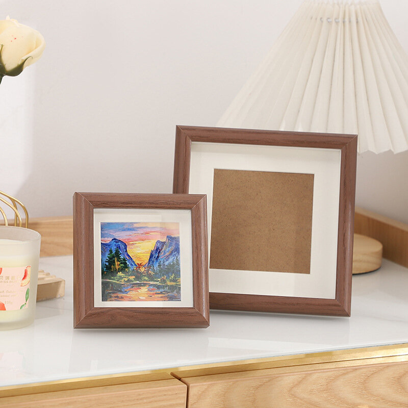 Креативная деревянная маленькая фоторамка из цельного дерева фоторамка украшение стола квадратная 4-дюймовая картина