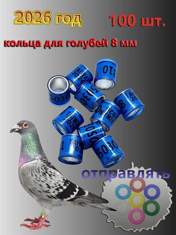 2026 год/ кольца для голубей 8 мм/синий/ 100 шт.
