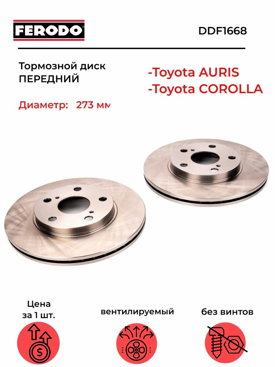 Диск тормозной вентилируемый передний FERODO (DDF1668)