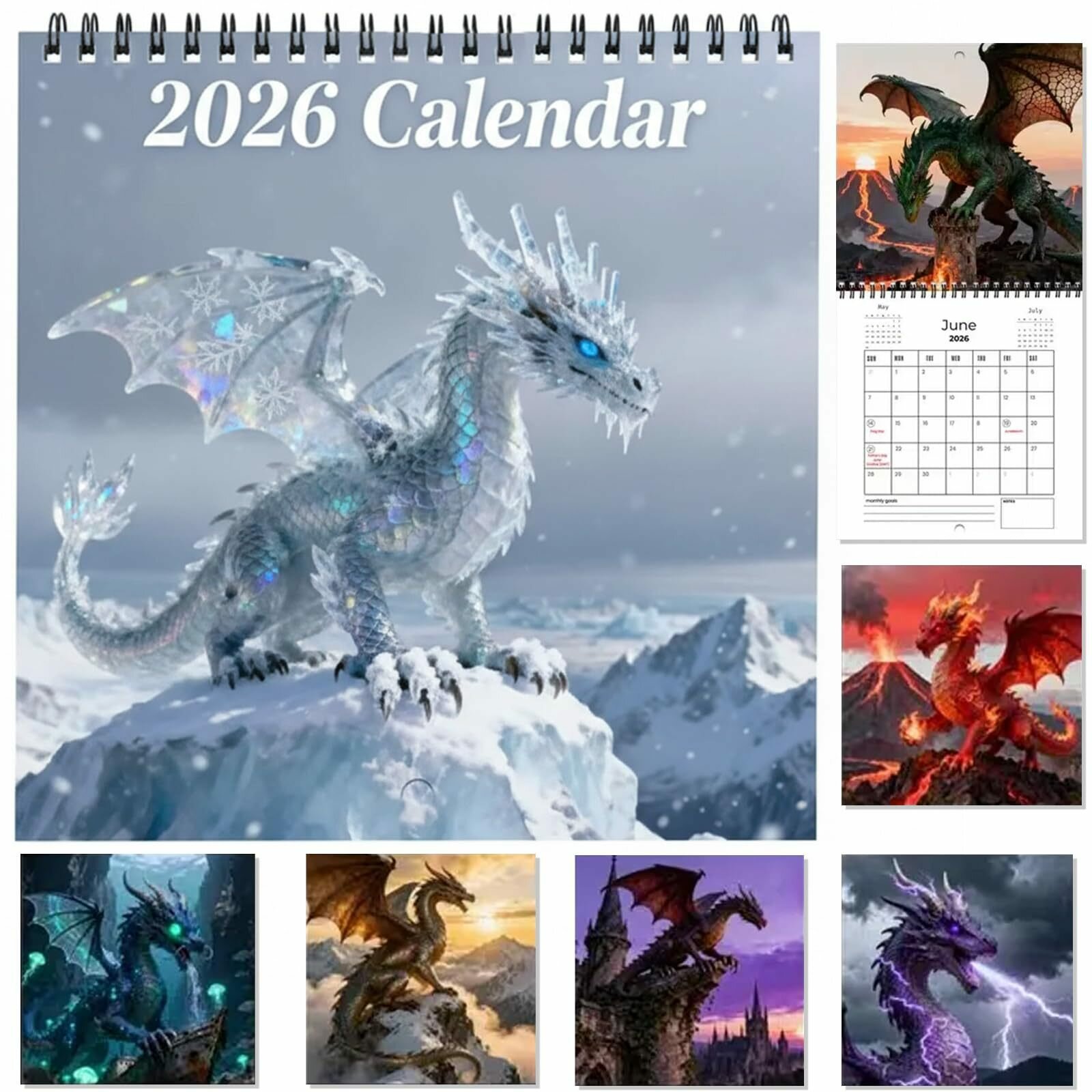 Креативный новый календарь настенный 2026 года с фантазийным драконом, независимая станция для кросс-граничного использования