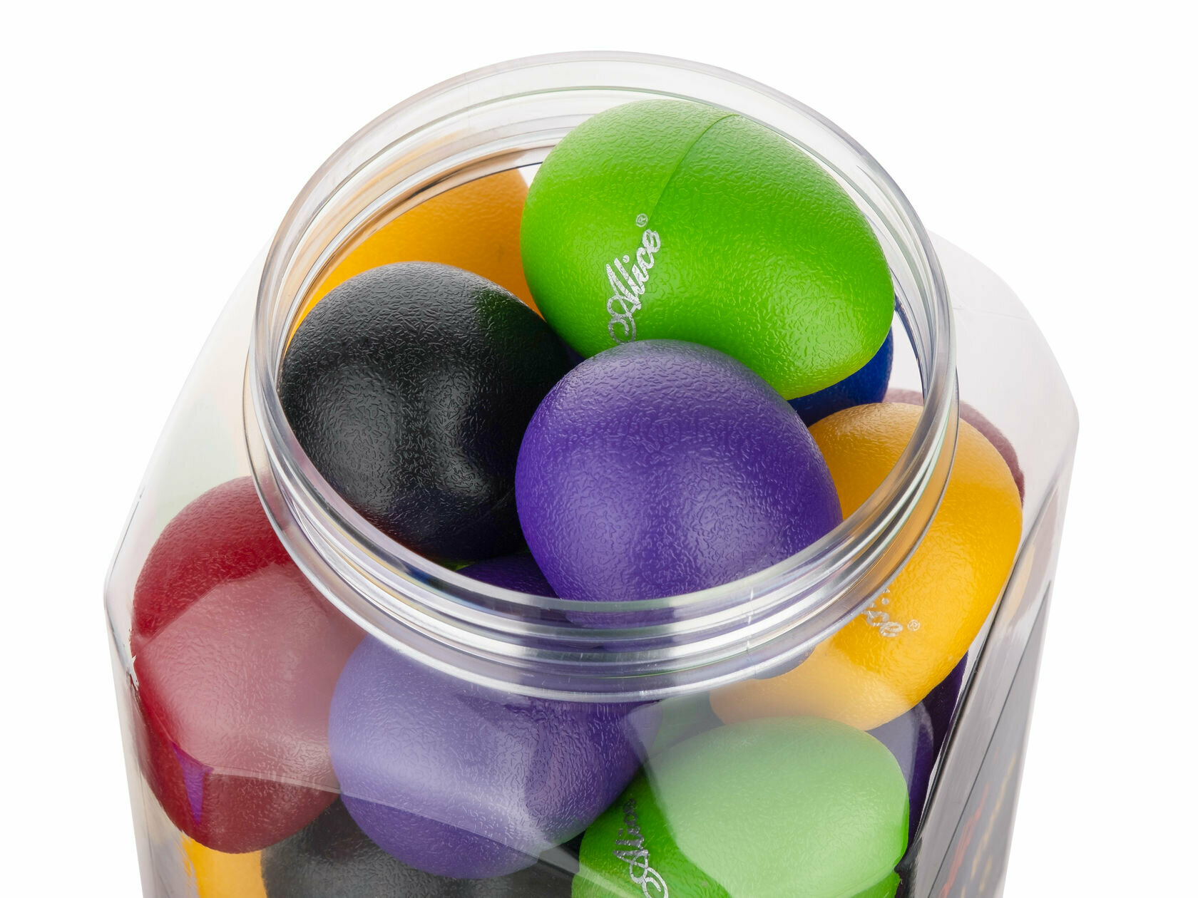 A041SE-G Банка с маракасами-яйцами, 28шт, черный, желтый, красный, синий, фиолетовый, зеленый, Alice