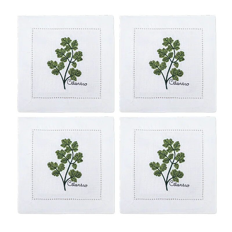 Льняные столовые салфетки Sanat с вышивкой трав 15x15 см Зеленый, 4 Cilantro