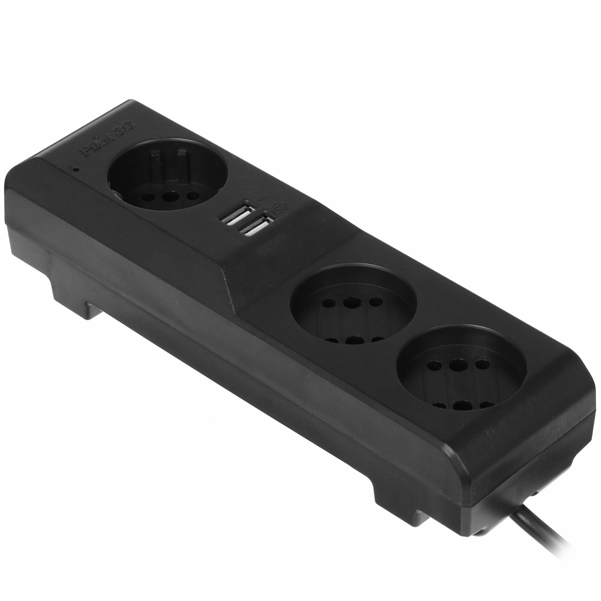 Сетевой фильтр Pilot 3G, 3 розетки, 2 USB, заземление, черный