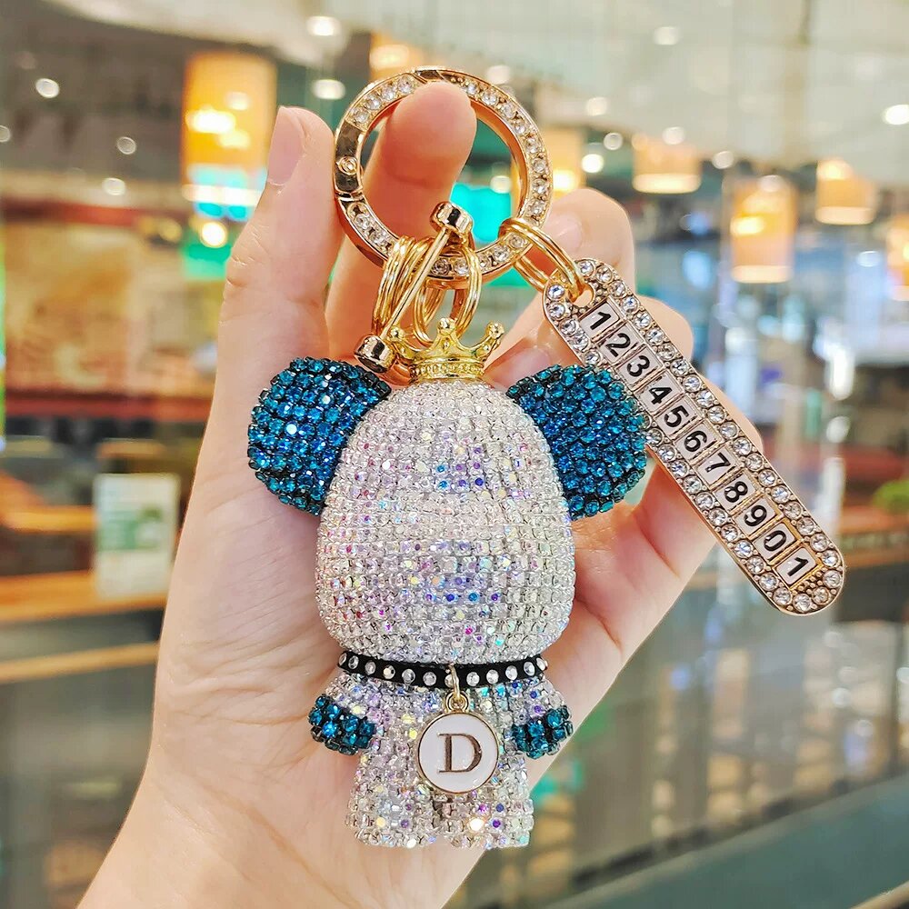 Мультяшный брелок для ключей в виде сидящего медведя, полностью инкрустированный стразами, креативный брелок-подвеска с