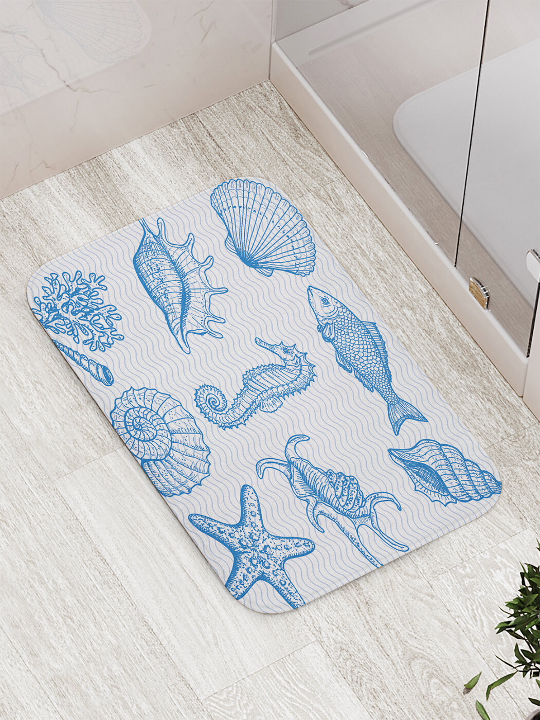Коврик для ванной комнаты, туалета "Морская фауна" противоскользящий, 52х77 см, JoyArty