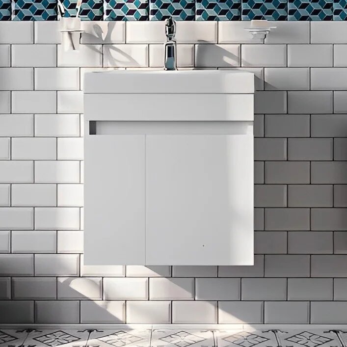 Тумба с раковиной IDDIS Zodiac 50 подвесная, 50 см, белая, матовая, с дверками, раковина для ванной, фарфоровая, прямоугольная, встроенный слив-перелив, с сифоном