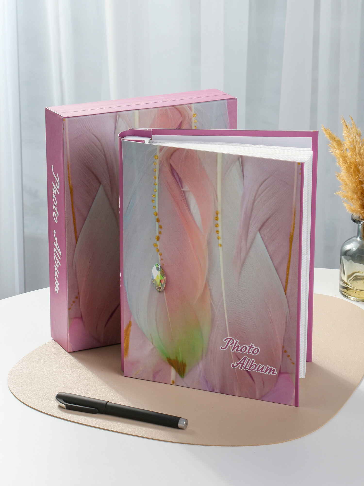 Фотоальбом Перья на 100 фотографий 10х15 см, 25 листов, стильный декор для дома и хранения снимков, Y4-11095