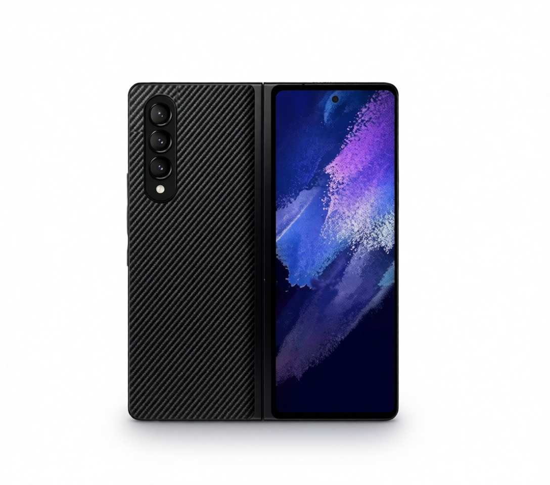 Чехол панель-бампер MyPads из прочного силикона для Samsung Galaxy Z Fold 3 с матовой отделкой под карбон, черная