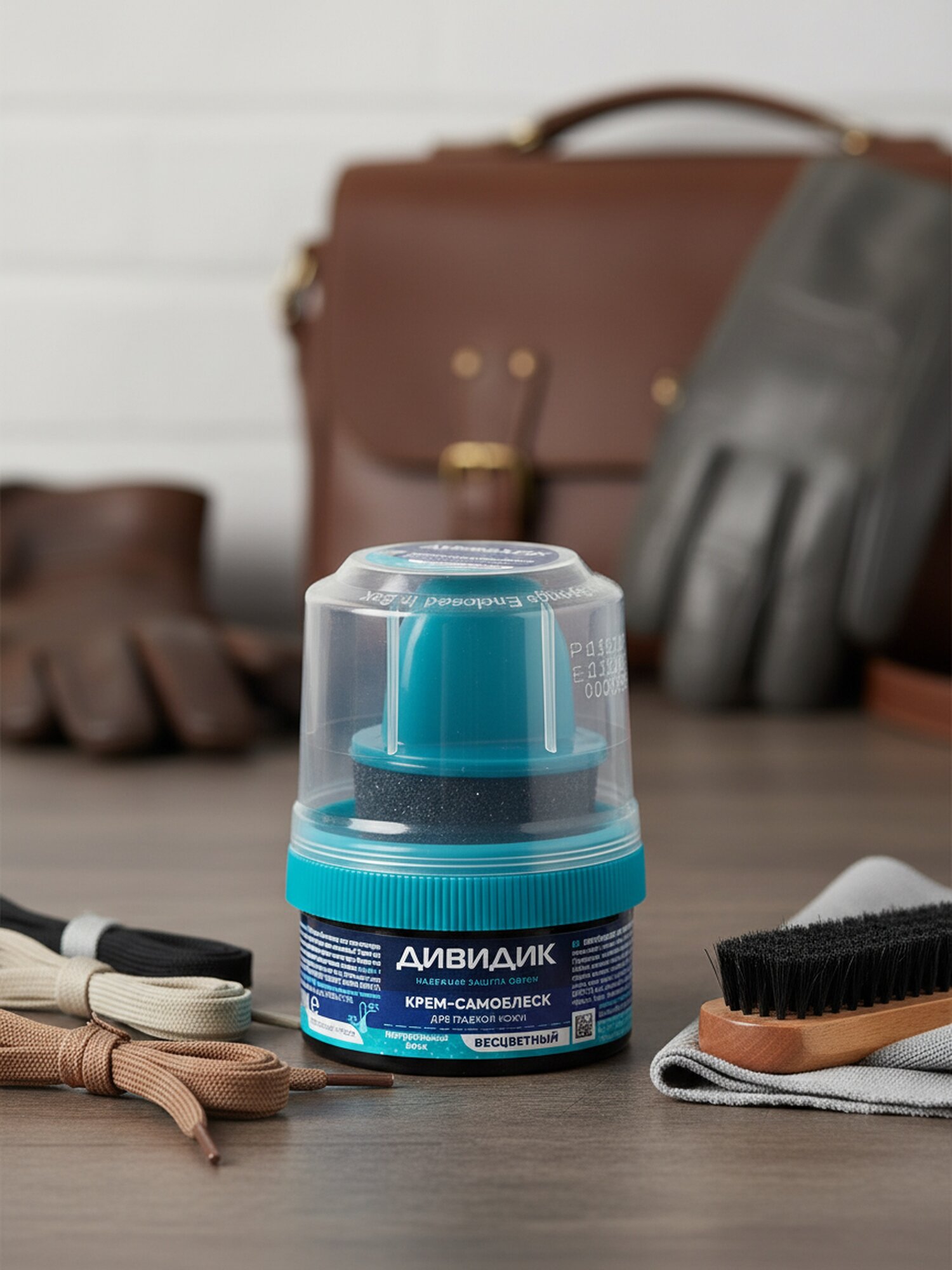 Бесцветный крем для обуви Дивидик 55 мл с губкой-аппликатором, эффективная защита и блеск для гладкой кожи, Турция