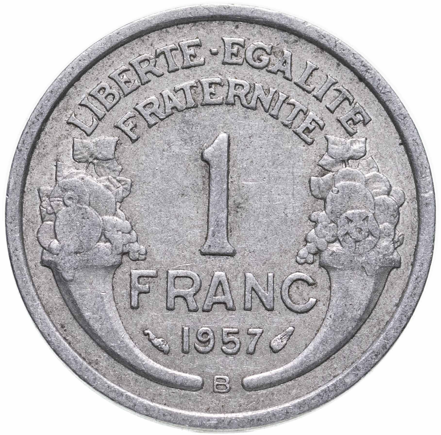 Франция 1 франк 1957, Алюминий, в сохранности XF