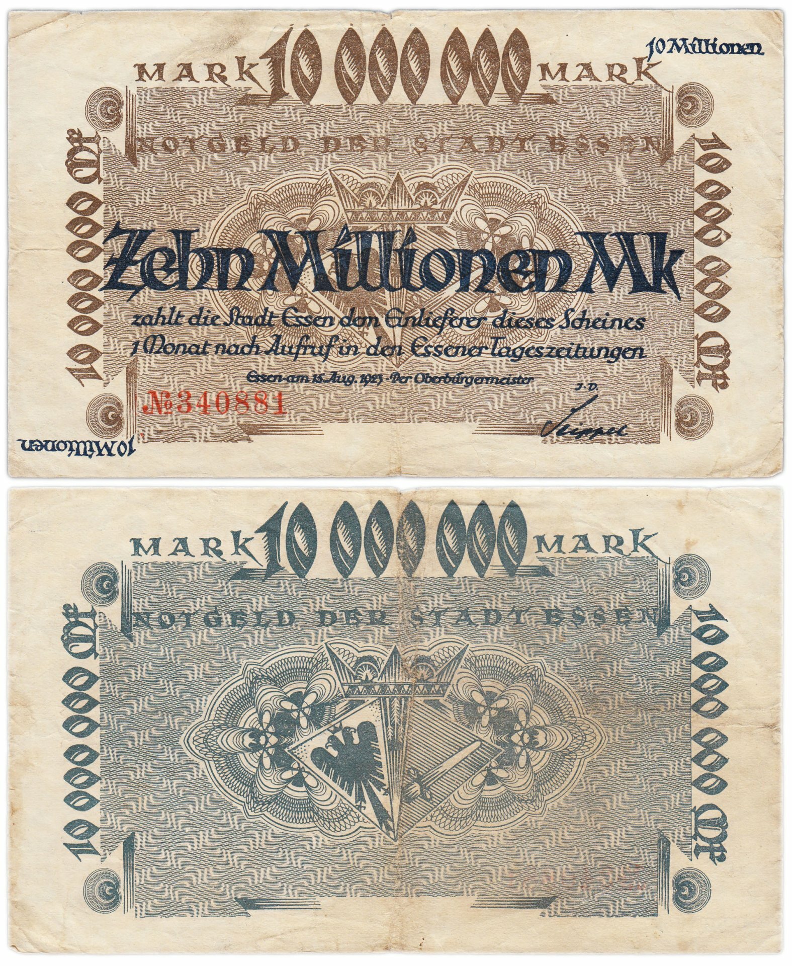 Германия Essen 10000000 марок 1923 год