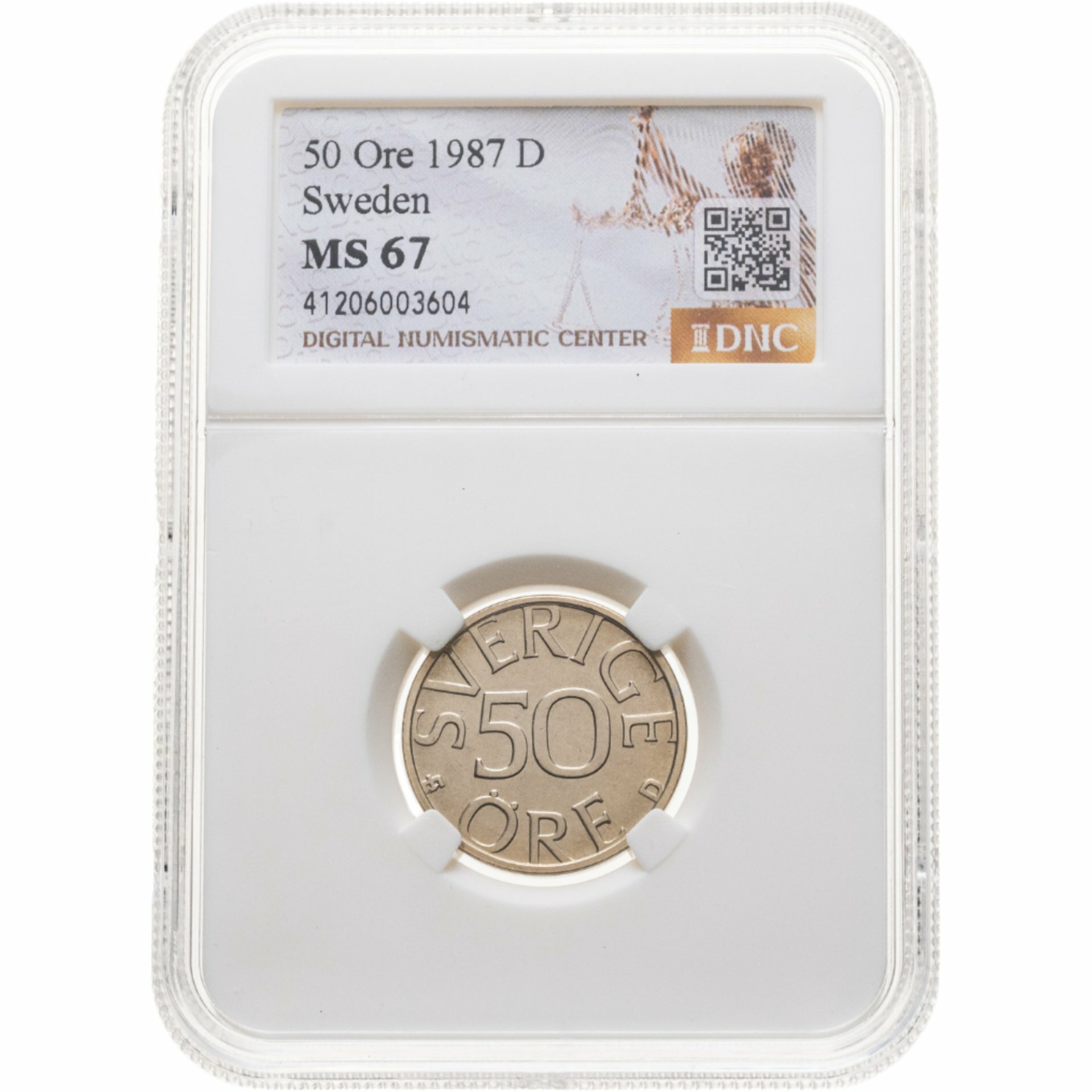 Швеция 50 эре ore 1987 D в слабе DNC MS67, Мельхиор медь-никель
