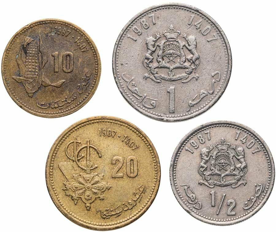 Марокко набор монет для обращения 1987 4 штуки, Никелевая латунь, Мельхиор, в сохранности VF-XF