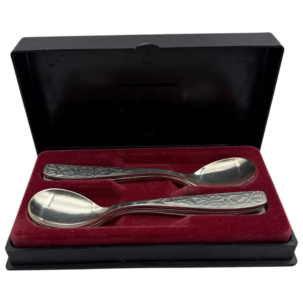 Ложка десертная "Плющ", (набор 6 шт), МНЦ, 1983-1990 гг, Режевский мехзавод, СССР