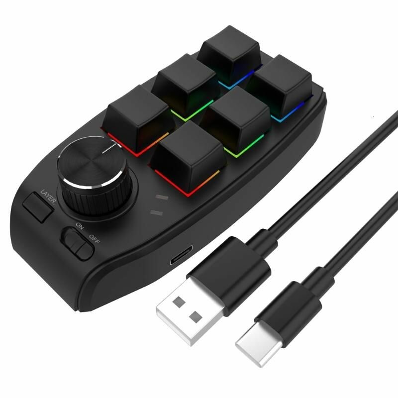6 клавиш 1 ручка Bluetooth-совместимая USB 2.4Ghz макропрограммируемая клавиатура мини игровая беспроводная механическая панель, Черный