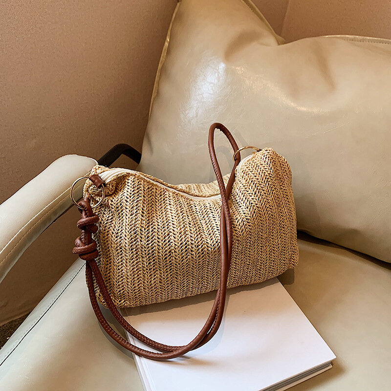 Женская полосатая плетеная соломенная сумка-тоут, легкая, вместительная, пляжная сумка со съемным внутренним карманом, летняя сумка