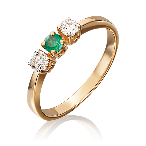 Кольцо, красное золото, 585 проба, бриллиант, изумруд