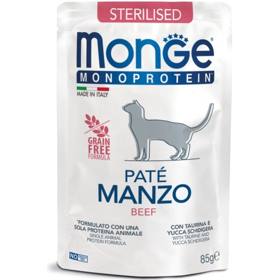 Корм влажный Monge Cat Monoprotein для стерилизованных кошек, из говядины 85 г