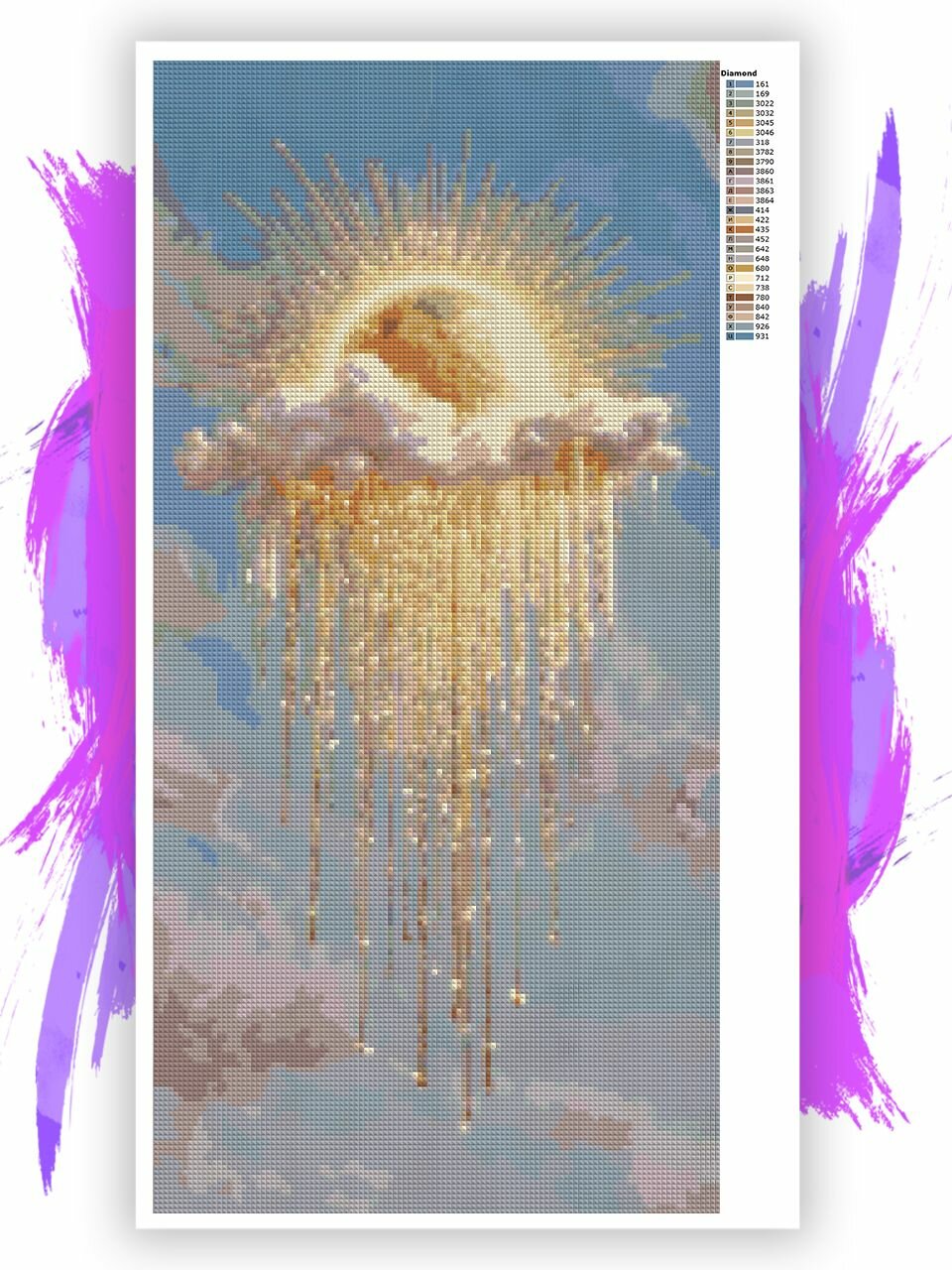 Алмазная мозаика без подрамника - вышивка Тающее солнце 30 х 60 см