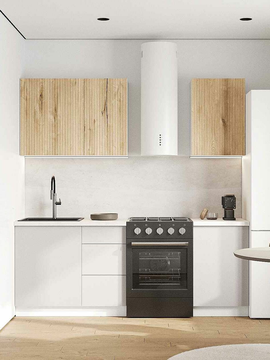 Кухонный гарнитур Комби 1.5 м, мебель для дома и кухни, Белый / Дуб Торонто / Нео