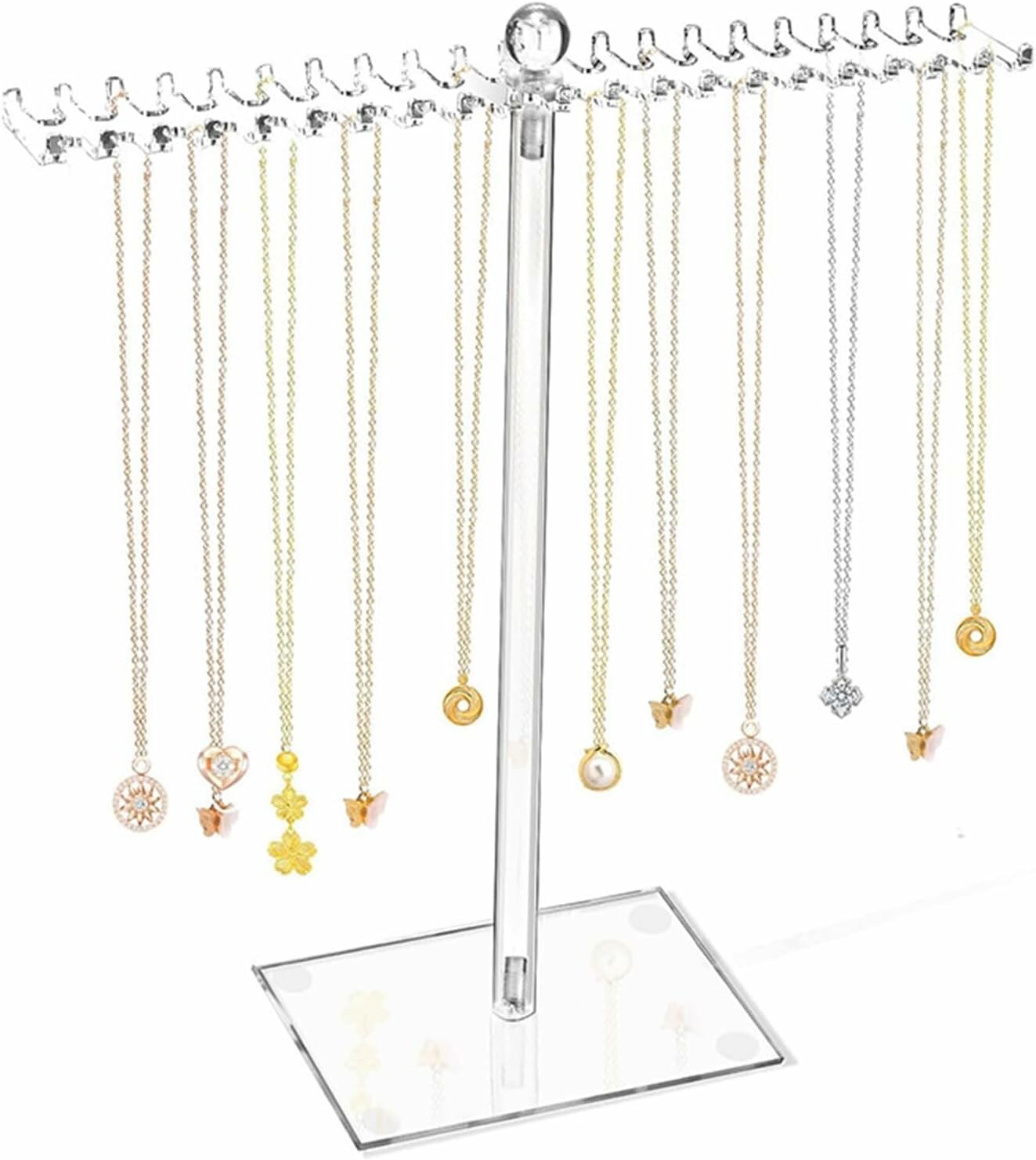 Стойка для украшений из акрила, держатель для браслетов - Прозрачный органайзер для ожерелий с 42 крючками, Стойка для серьг и браслетов, Материал акрил, Размер 3.3x11.6x11.5 дюймов, Количество 1 штука