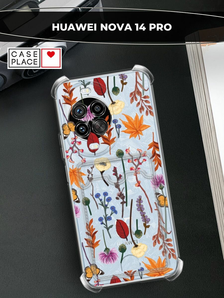 Чехол на Huawei Nova 14 Pro (Хуавей Нова 14 Про) с картой и принтом Orange Purple flower
