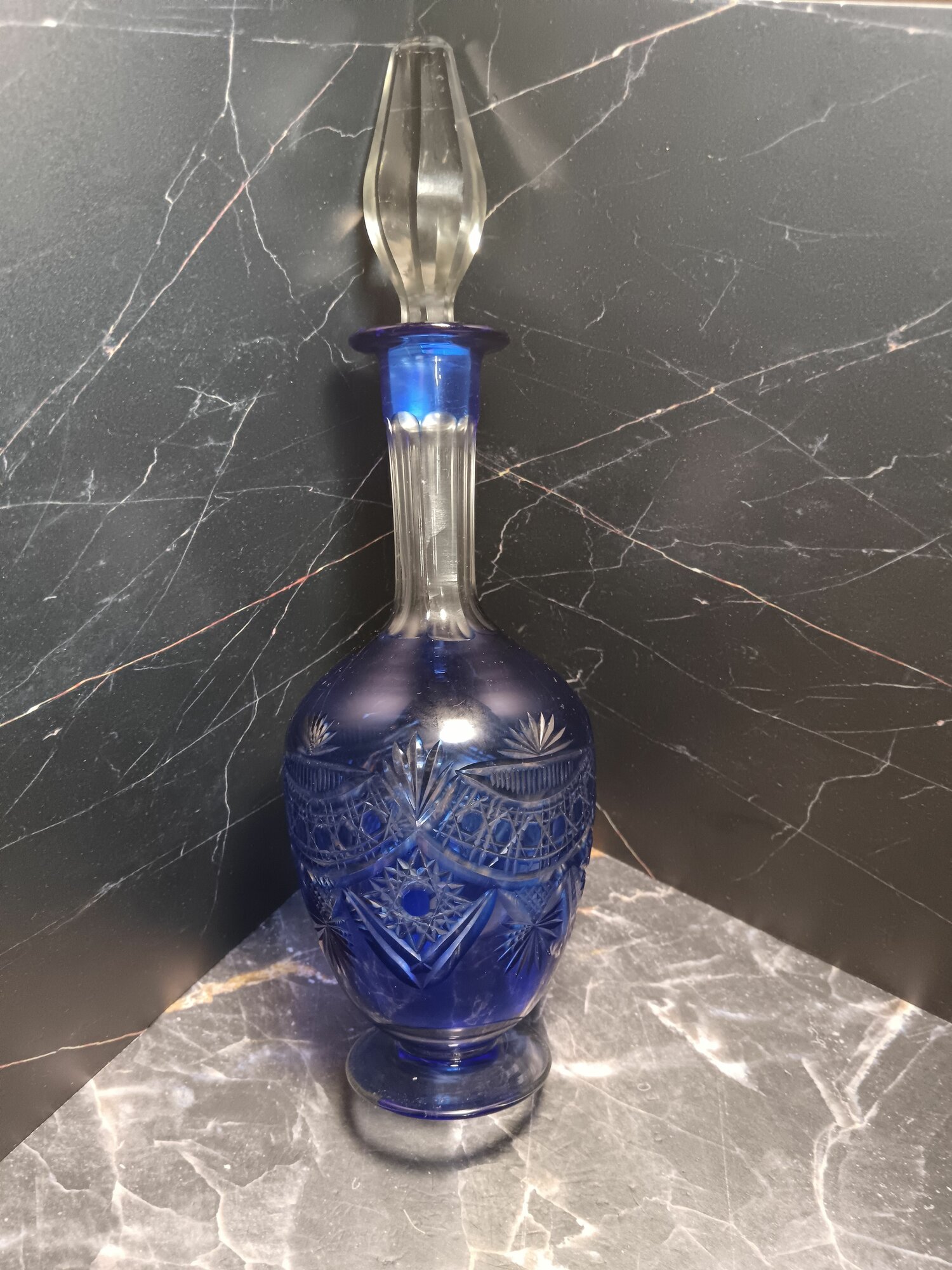 Графин/штоф из синего хрустального стекла (кобальт), ГХЗ, СССР винтаж