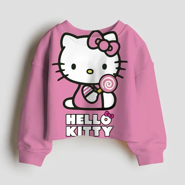 Детская толстовка с принтом Hello Kitty, одежда для детей на весну и осень, простая свободная толстовка с длинными рукавами Hello Kitty.