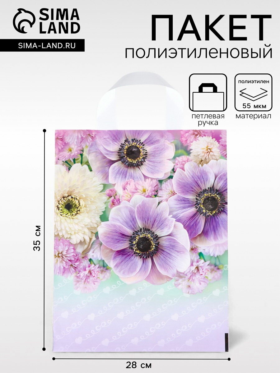 Пакет "Анемона", полиэтиленовый с петлевой ручкой, 35x28 см, 55 мкм, 25 шт.