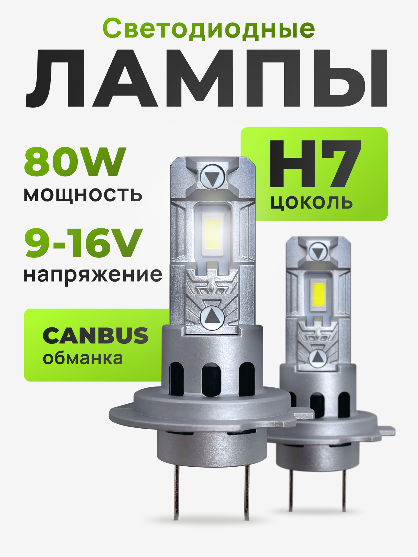 Автомобильные светодиодные LED-лампы ZMB, H7, холодный белый свет, 80 Вт, 2 шт