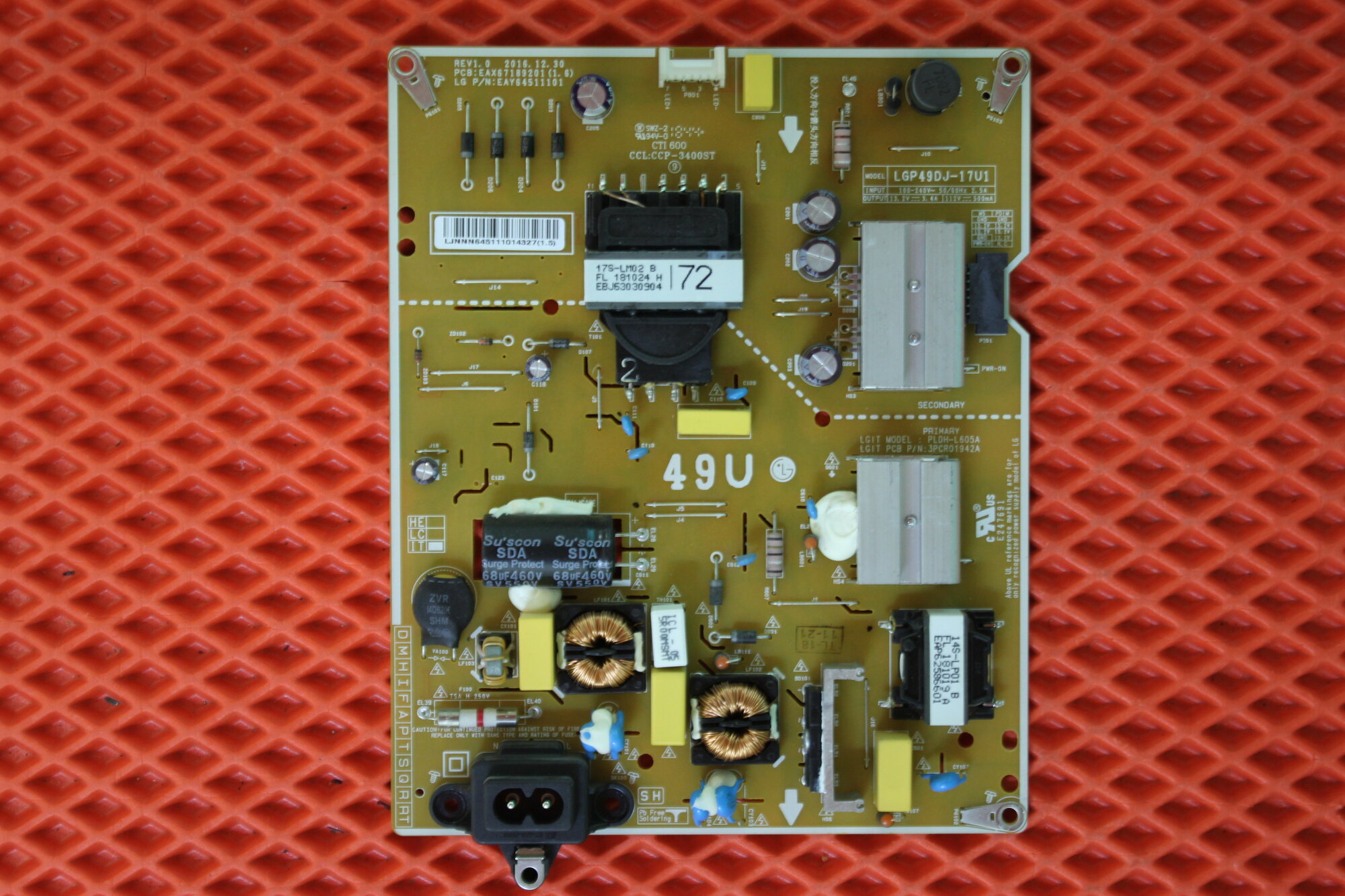 Блок питания (PSU) EAX67189201 (1.6) для телевизора LG 49UK6200PLA-XZCE90 в надёжной упаковке