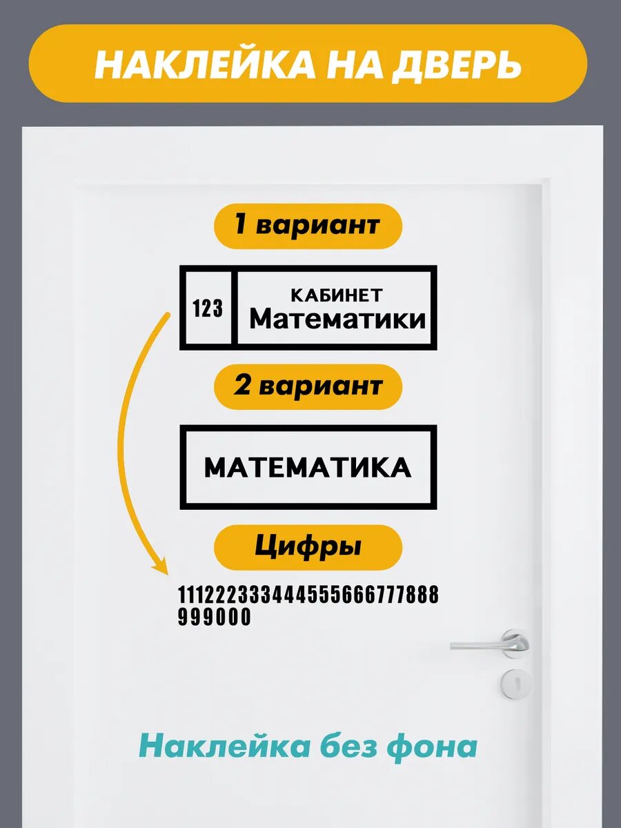 Наклейка 'Кабинет математики' (Наклейка в виде таблички на дверь с надписью)