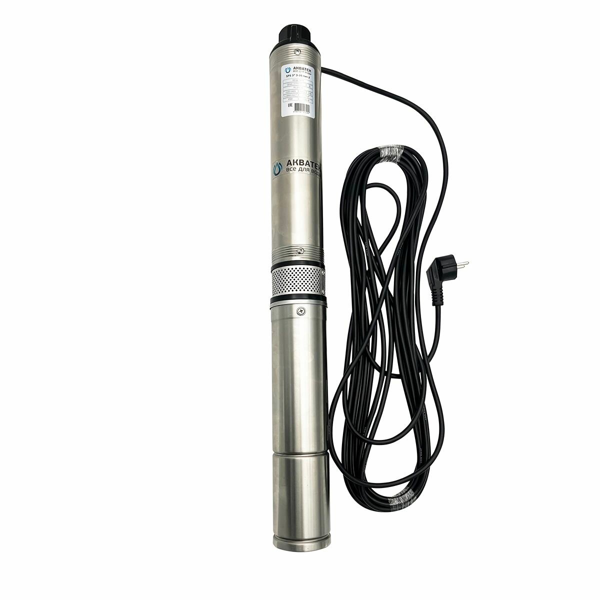 Погружной скважинный насос SPS 3" 3-45 370 Вт, 47 м, 2.7 м3/час, диаметр 75 мм, кабель 15 м с вилкой, Акватек Все для Воды (0-18-0632)