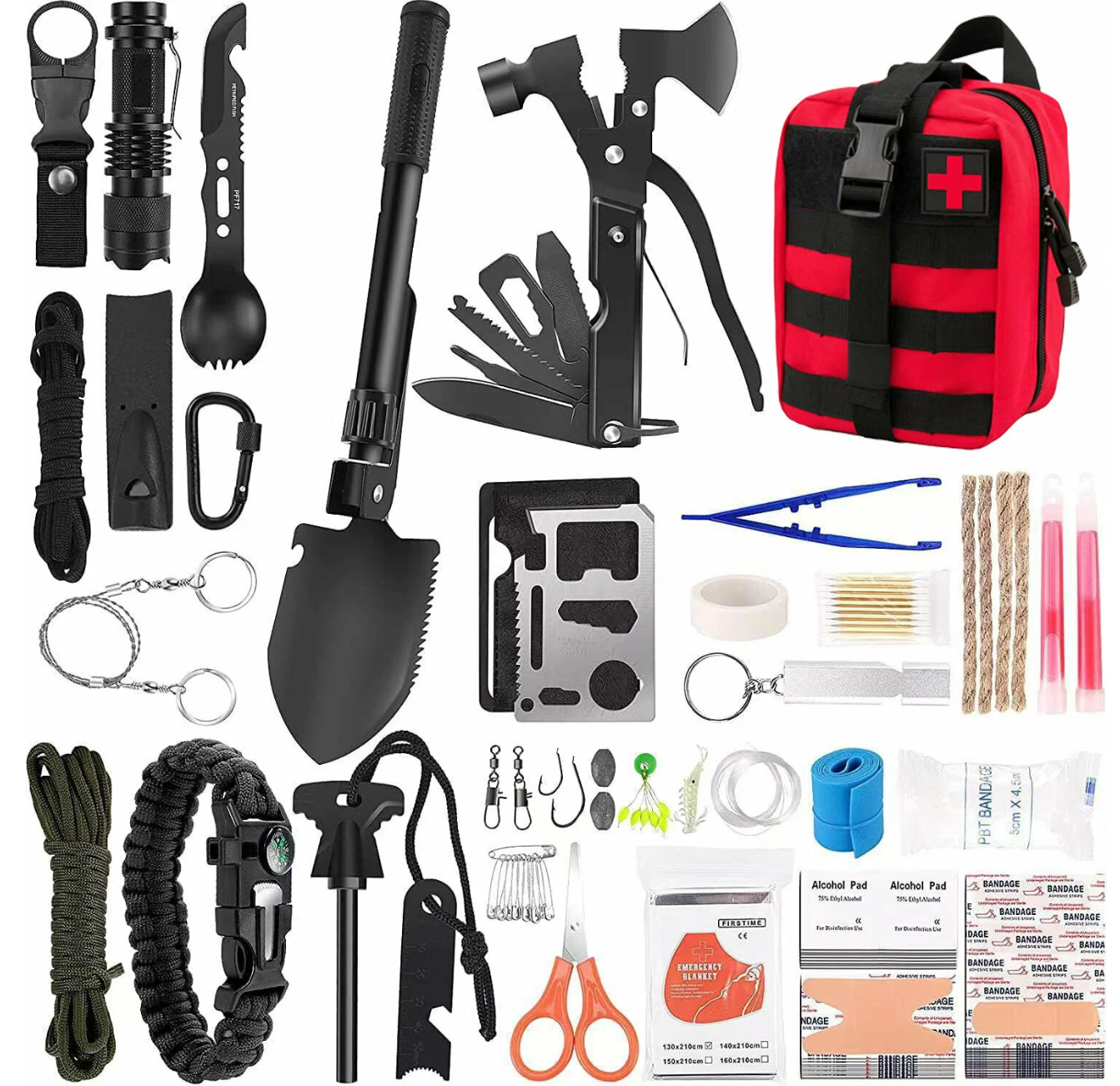 Набор для выживания SOS - Аварийный комплект для кемпинга, автомобиля и outdoors | 15 предметов | Водонепроницаемый кейс