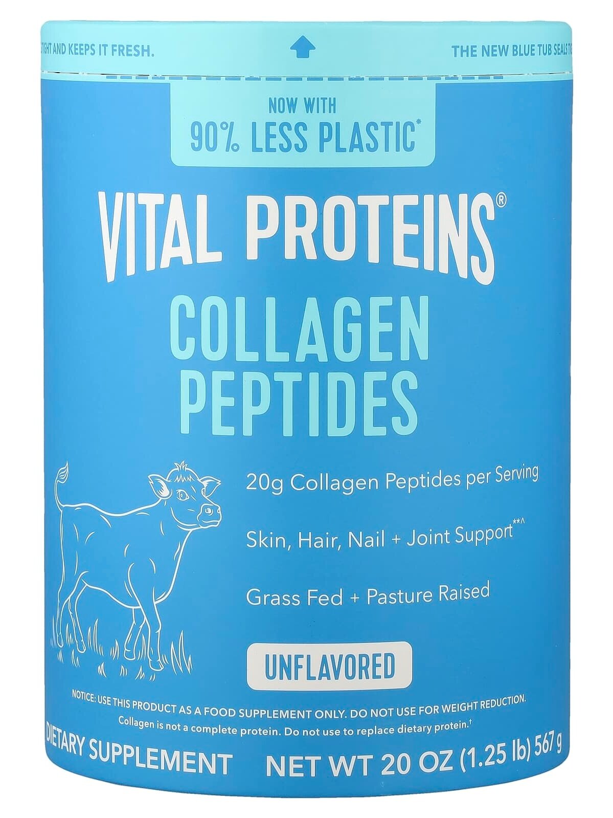 Vital Proteins, пептиды коллагена, 567 г, без вкусовых добавок, порошок