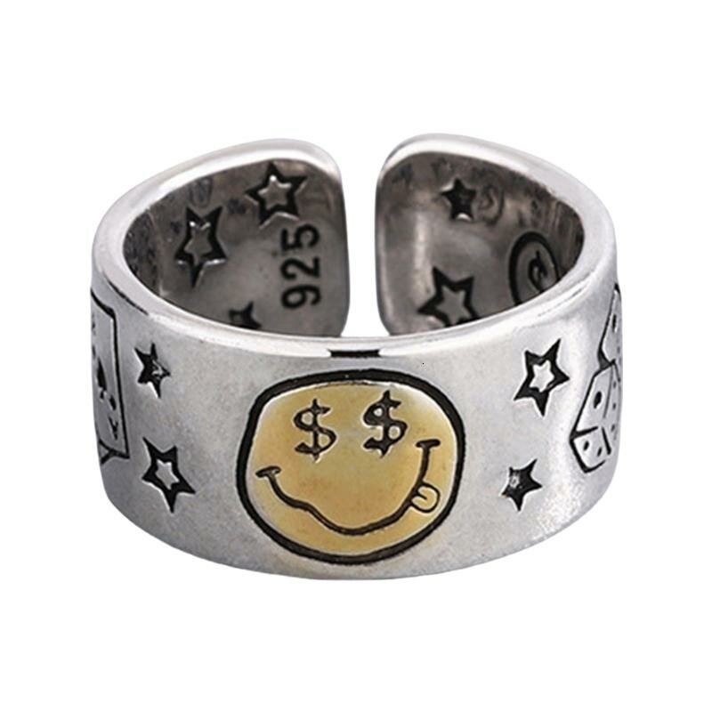 Ретро-кольцо с звездой и улыбкой, Золотистый цвет