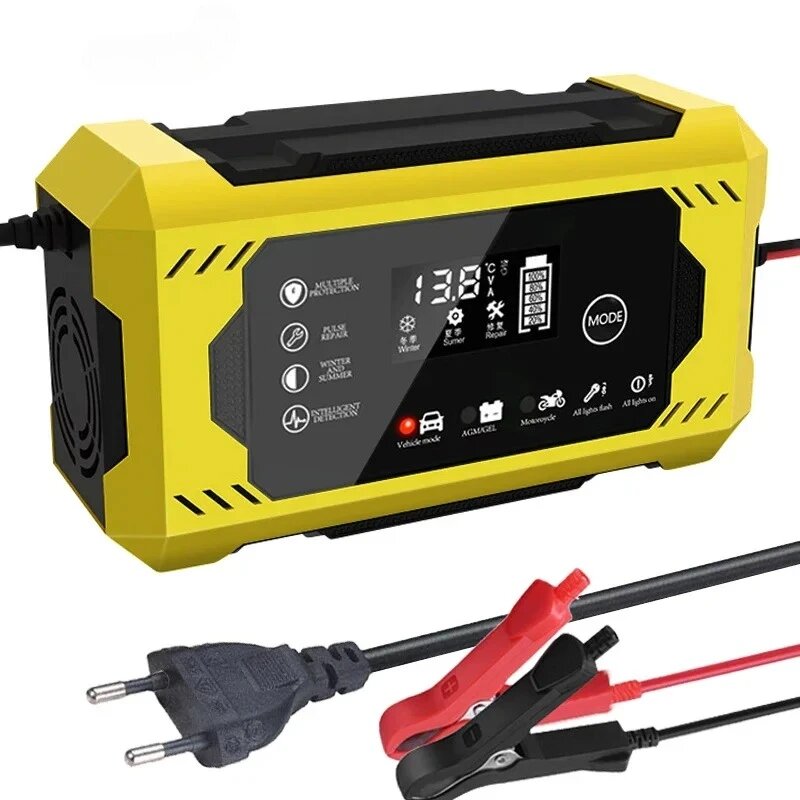 12 В 6 А полностью автоматическое устройство для зарядки автомобильного аккумулятора, цифровое импульсное зарядное устройство для ремонта, интеллектуальное зарядное устройство для импульсного ремонта Yellow EU Plug1