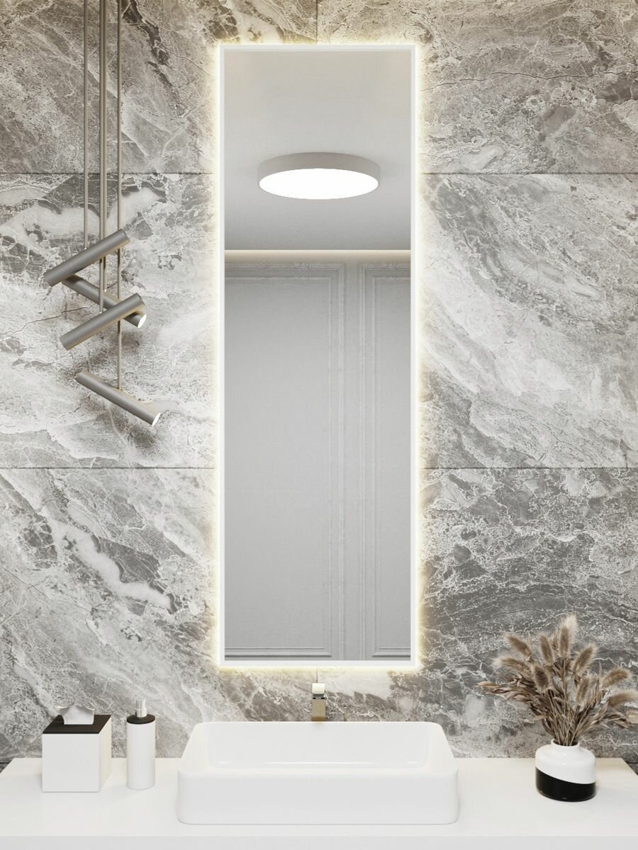 Зеркало в ванную 150х40 см. белое с подсветкой. Свет: Нейтральный белый 4500К. В алюминиевой раме настенное BLX MIRROR