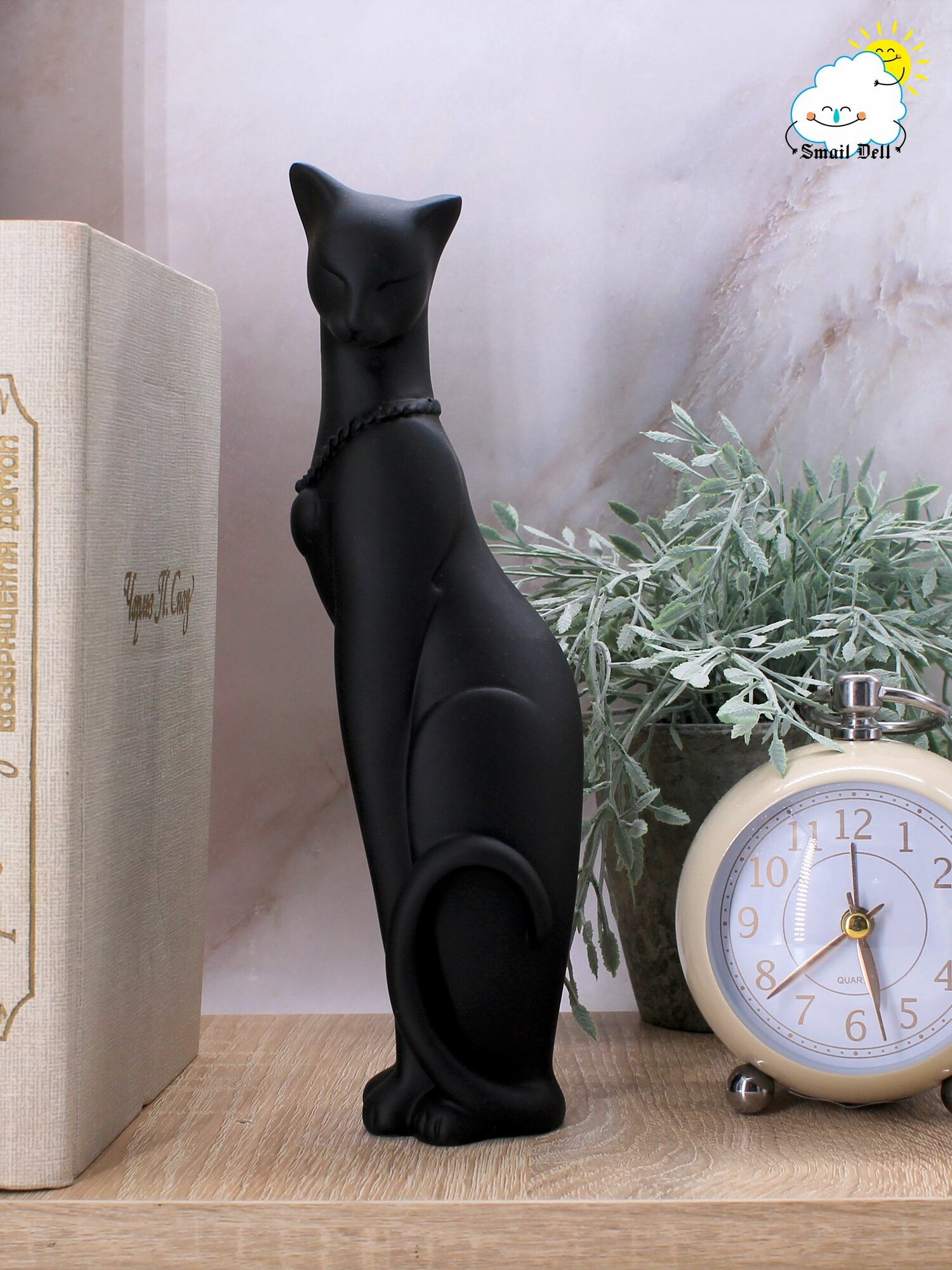 Статуэтка Кошка Грация с кулоном сердце , гипс , 22 см , цвет черный матовый