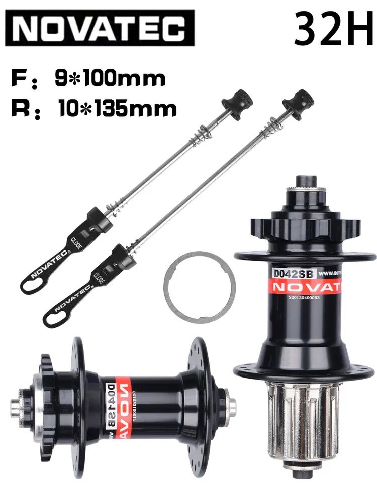 Novatec D041SB D042SB Дисковый тормоз MTB Подшипник ступицы для горного велосипеда QR, передний 9x100 мм / задний 10x135 мм 32 отверстия, совместимый со скоростью 8/9/10/11 (черное)