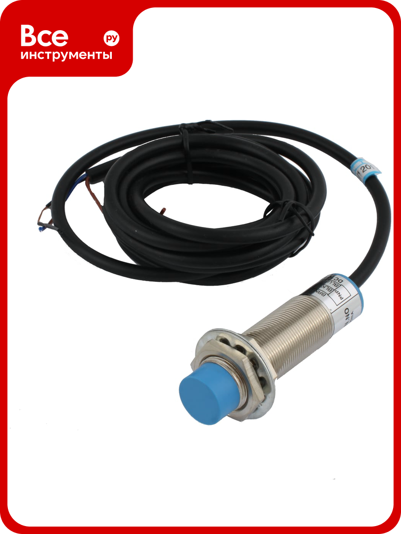 Индуктивный неэкранированный датчик INNOCONT M18x1, IP65, PNP‑NO, выступающий монтаж, цилиндрический корпус