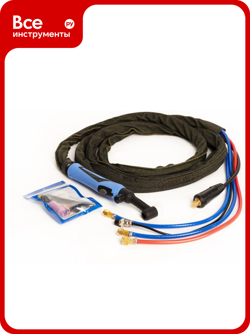 Горелка TIG WP 18FXV (8 м, M12x1+2 pin, вилка 35-50, водяное охлаждение, AC250А/DC350A, 0.5-4.0 мм) энаргит