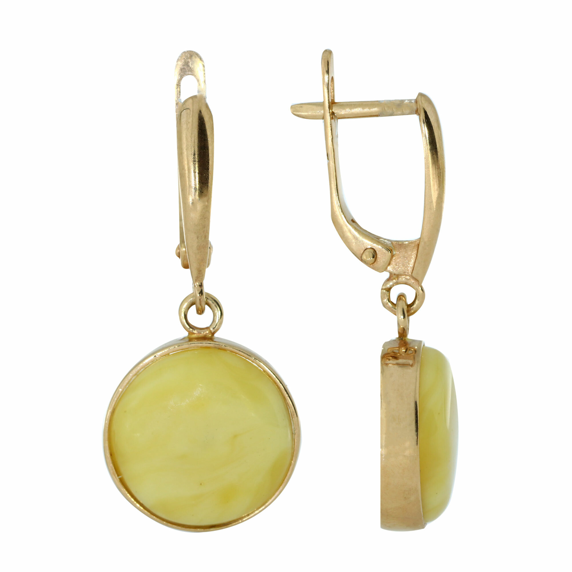 Серьги, серебро, 925 проба, золочение, янтарь