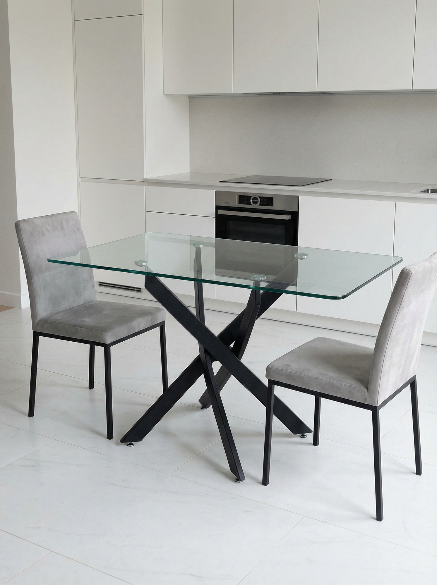 Стеклянный стол для кухни Рим 10 прозрачный/черный (1000х700 мм)